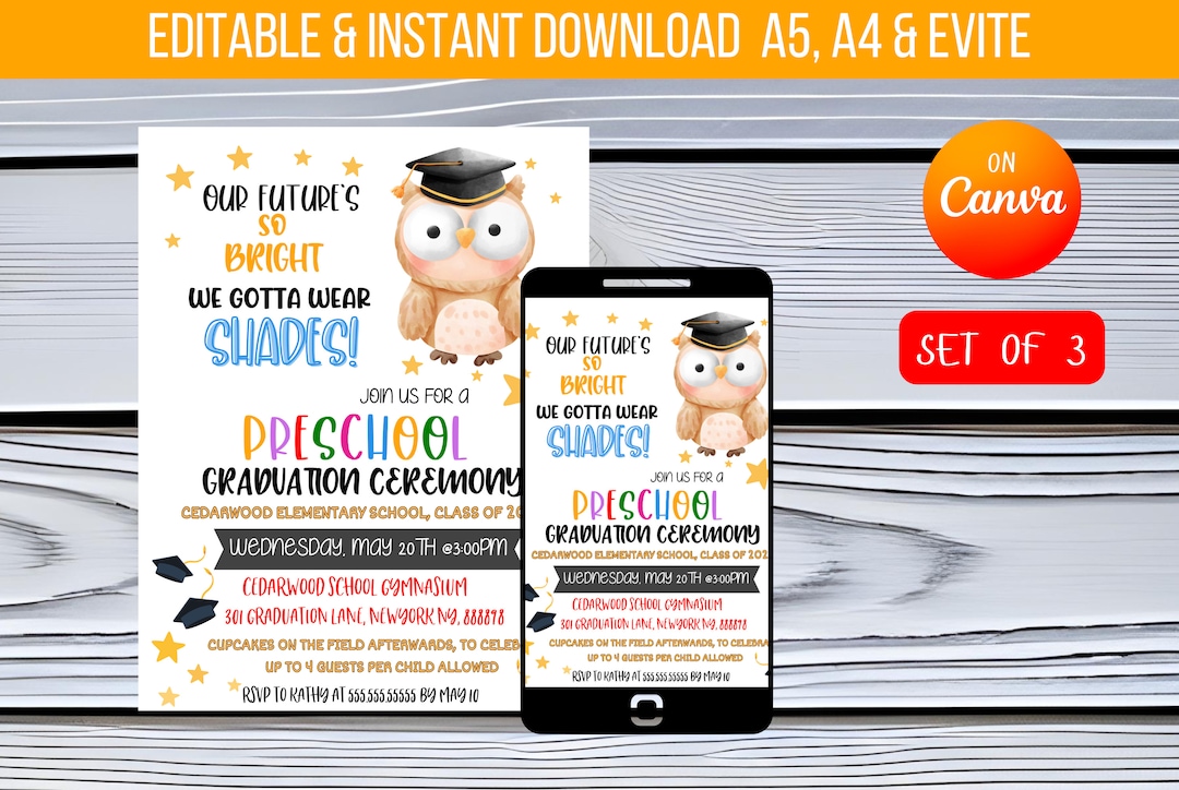 EDITABLE Preschool Graduation Invitation, Preschool Pre K Graduation ...