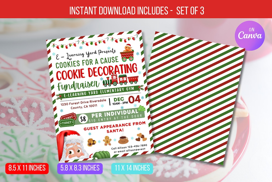EDITABLE Cookie Decorating Fundraiser Flyer, PTA PTO Holiday Fundraiser Event Poster, School ...