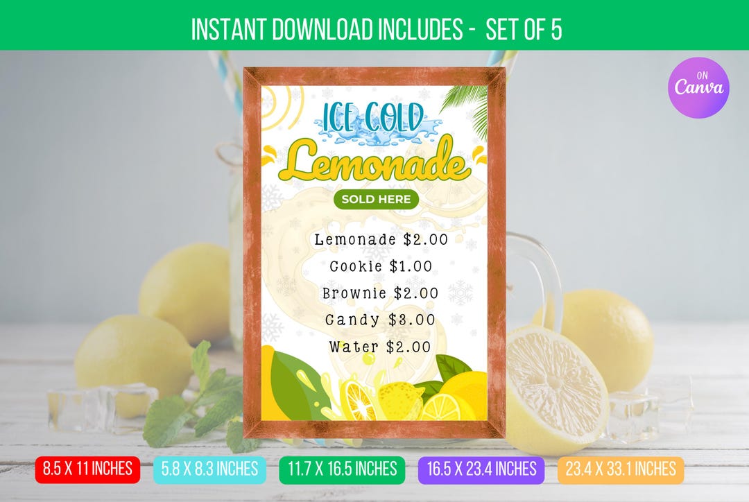 EDITABLE Ice Cold Lemonade - Cold Lemonade Sign - Cold Lemonade Decor ...