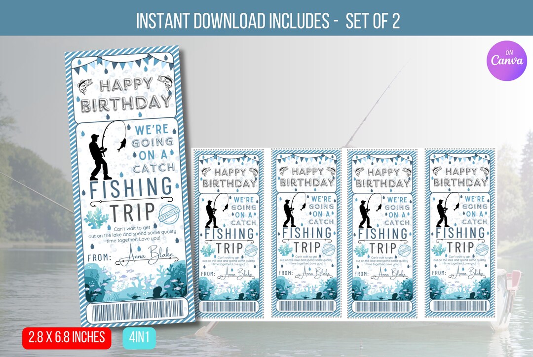 EDITABLE Fishing Trip Tag, Fishing Experience Day Trip Voucher Coupon ...