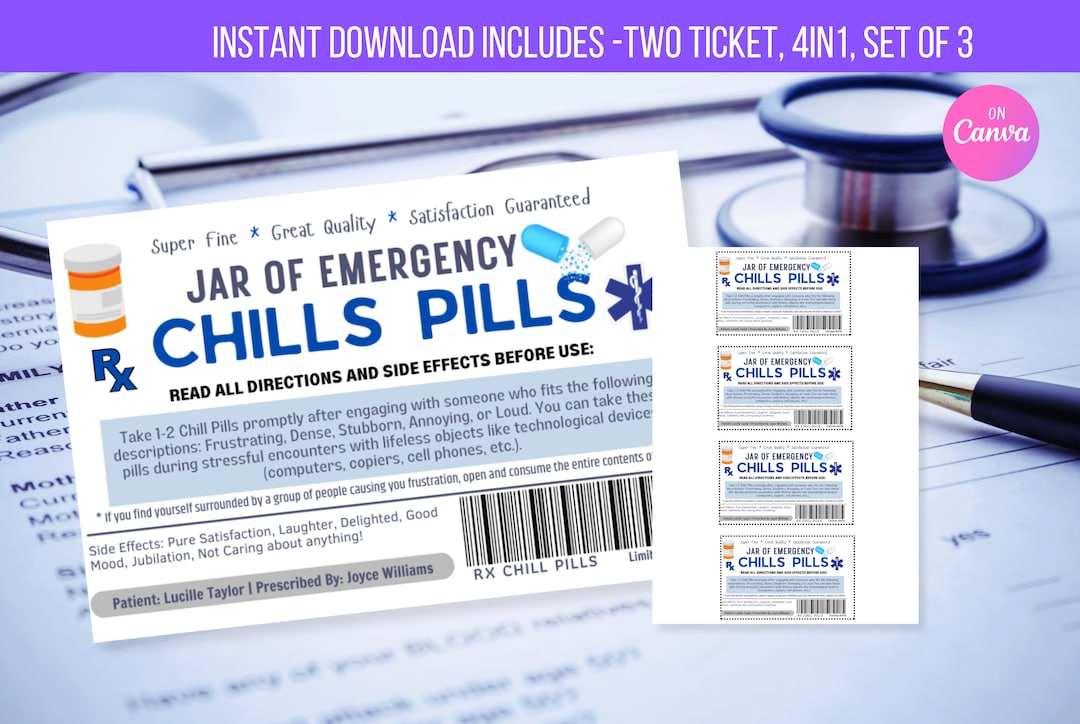 EDITABLE Chill Pill Label, Funny Gag Gift Professional Office Gift ...