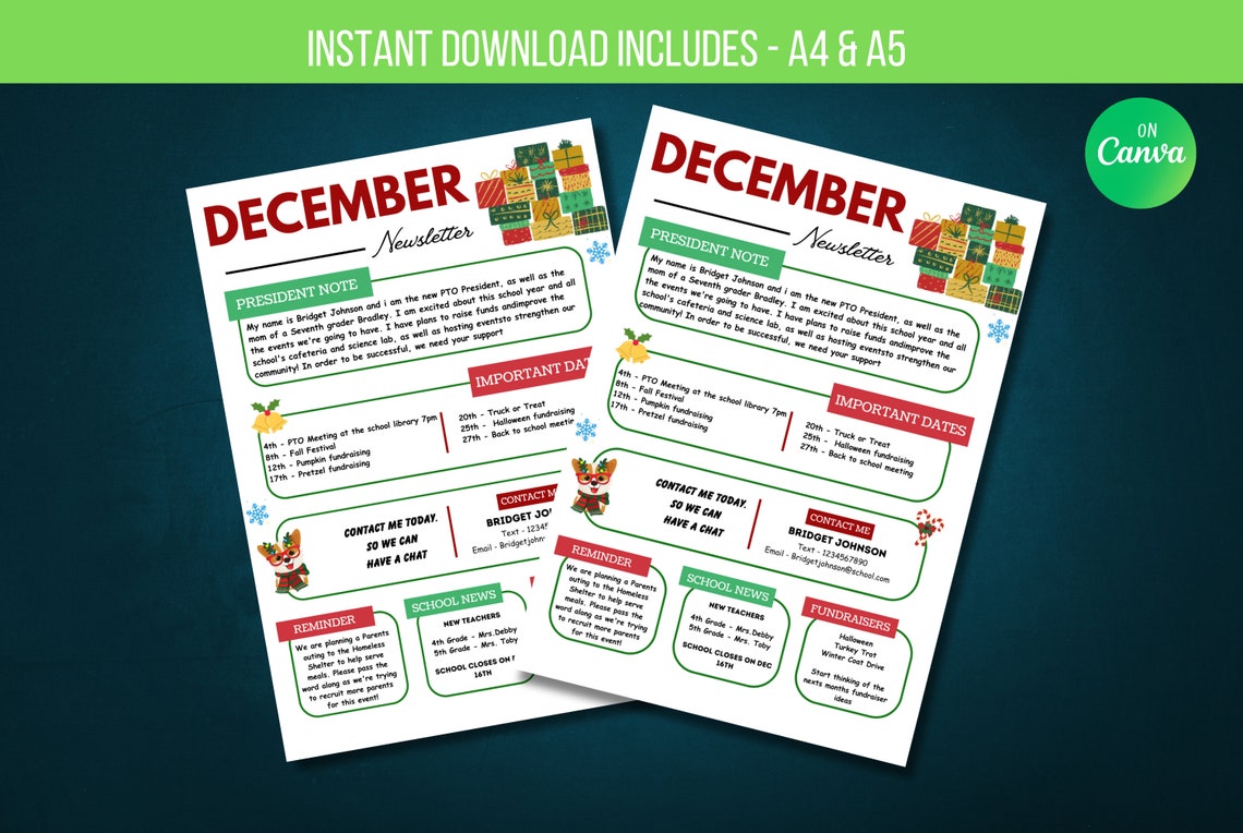 EDITABLE December Newsletter Template Classroom Printable - Etsy