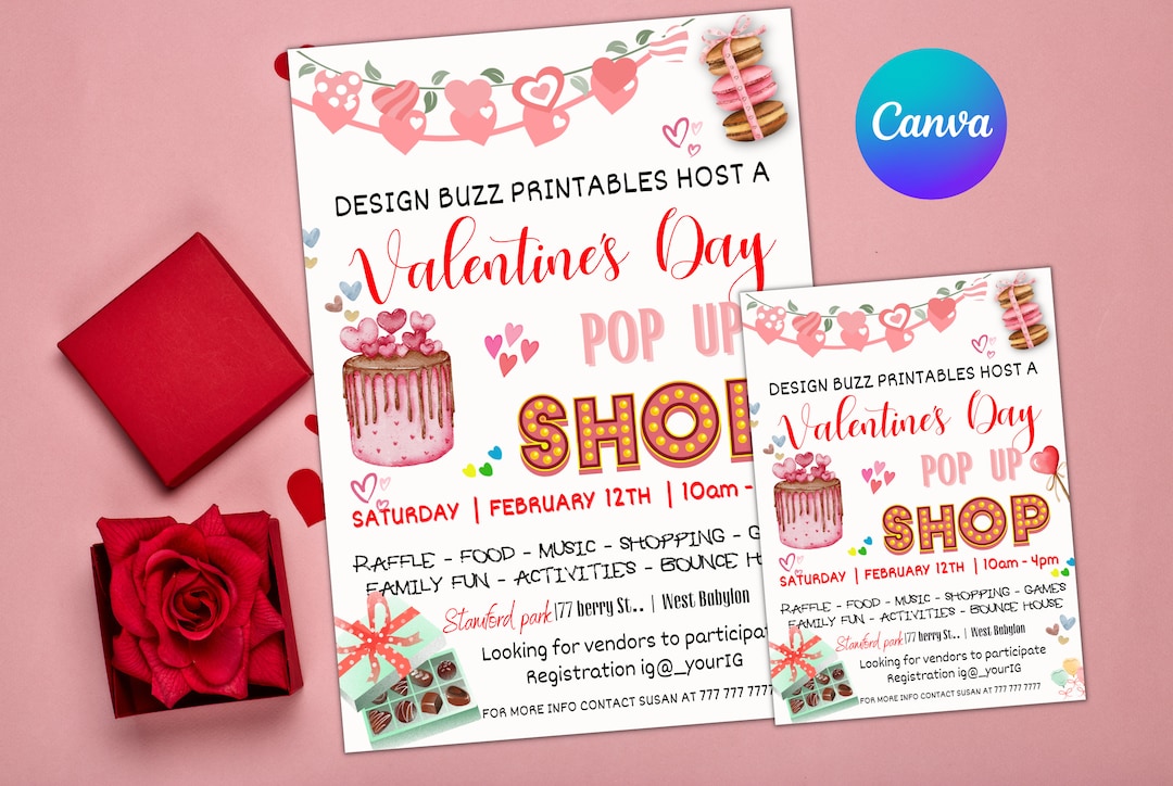 EDITABLE Valentine's Day Pop up Shop Flyer, Valentine's Day Shopping ...