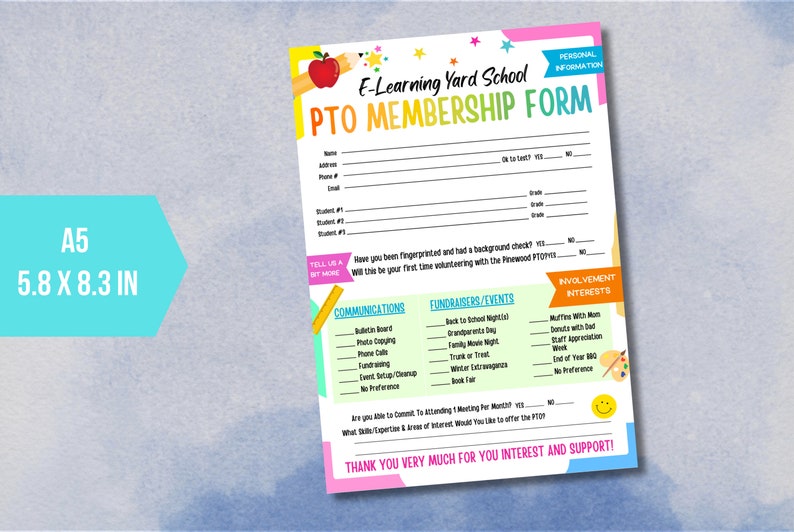 EDITABLE PTO PTA Membership Form, Pto/pta Parent Volunteer Sign up Form ...