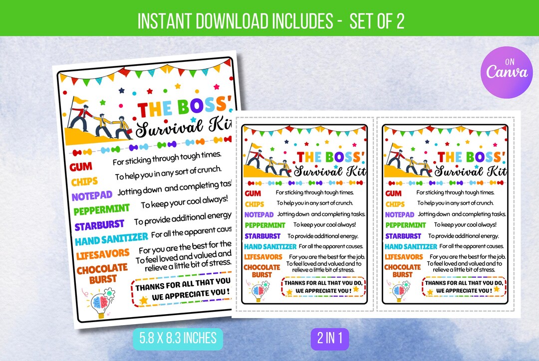 EDITABLE Boss Survival Kit Gift Tags, Boss Appreciation Day, Manager ...