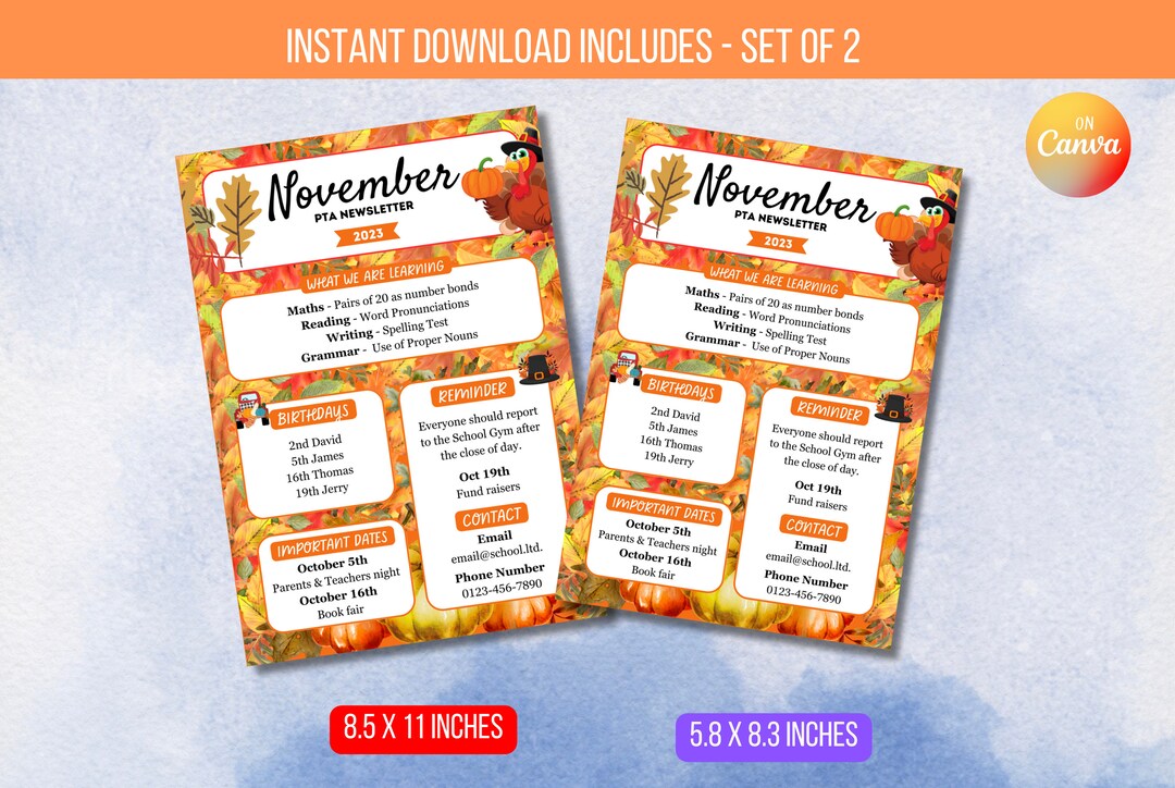 EDITABLE November Newsletter Template, Classroom Printable Handout ...