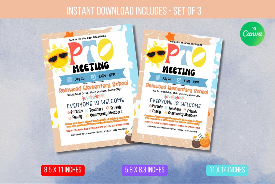 EDITABLE July PTO Meeting Handout Flyer, School Information Meeting ...