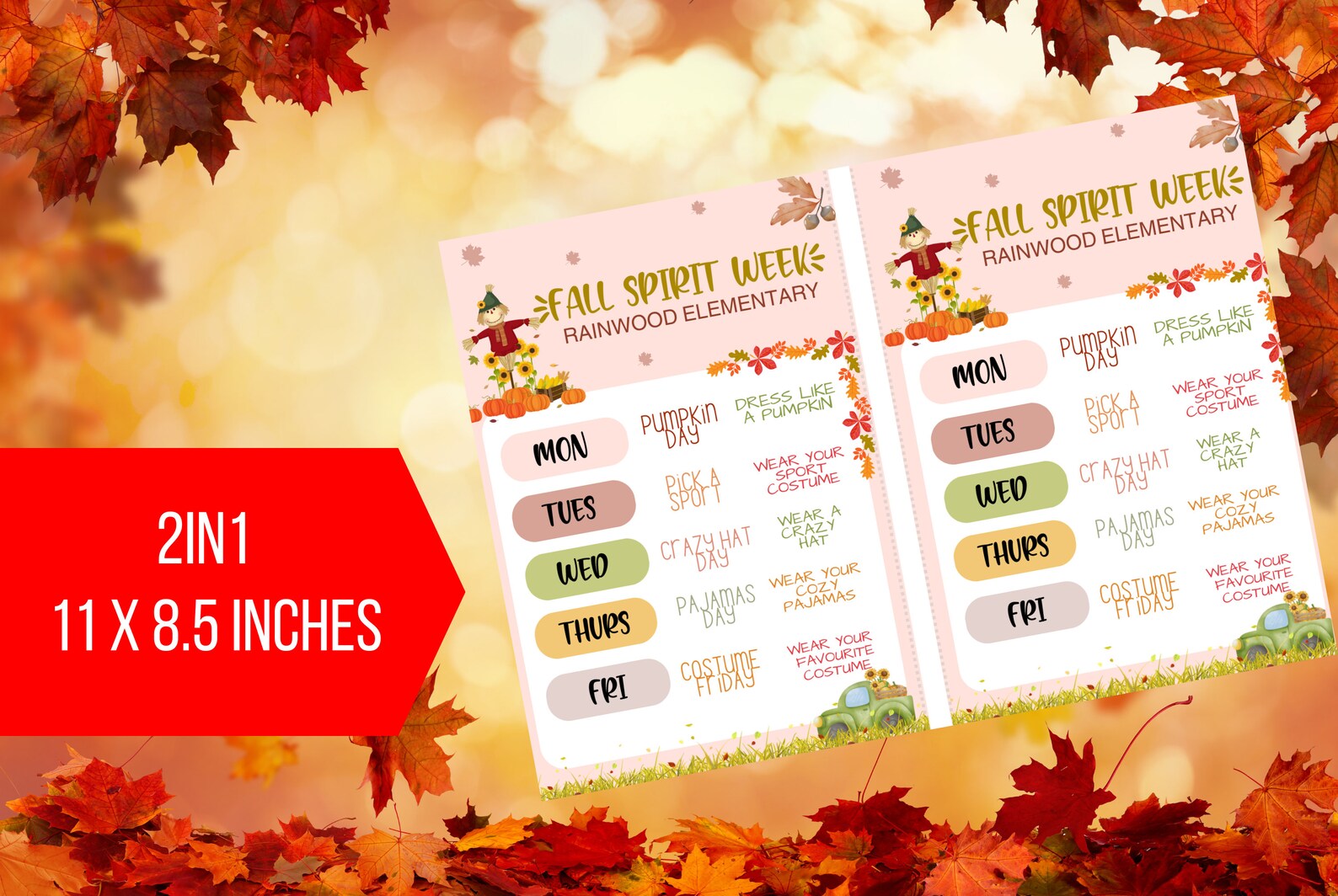EDITABLE Fall Spirit Week Schedule Template Printable Spirit - Etsy