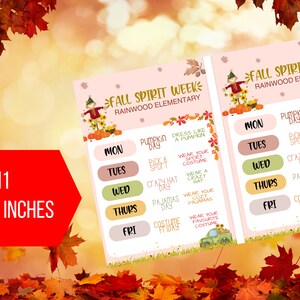 EDITABLE Fall Spirit Week Schedule Template, Printable Spirit Week ...