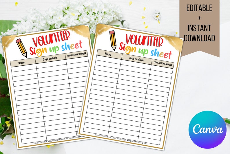 Teacher Volunteer Printable School Pto Pta Sign up Sheet - Etsy