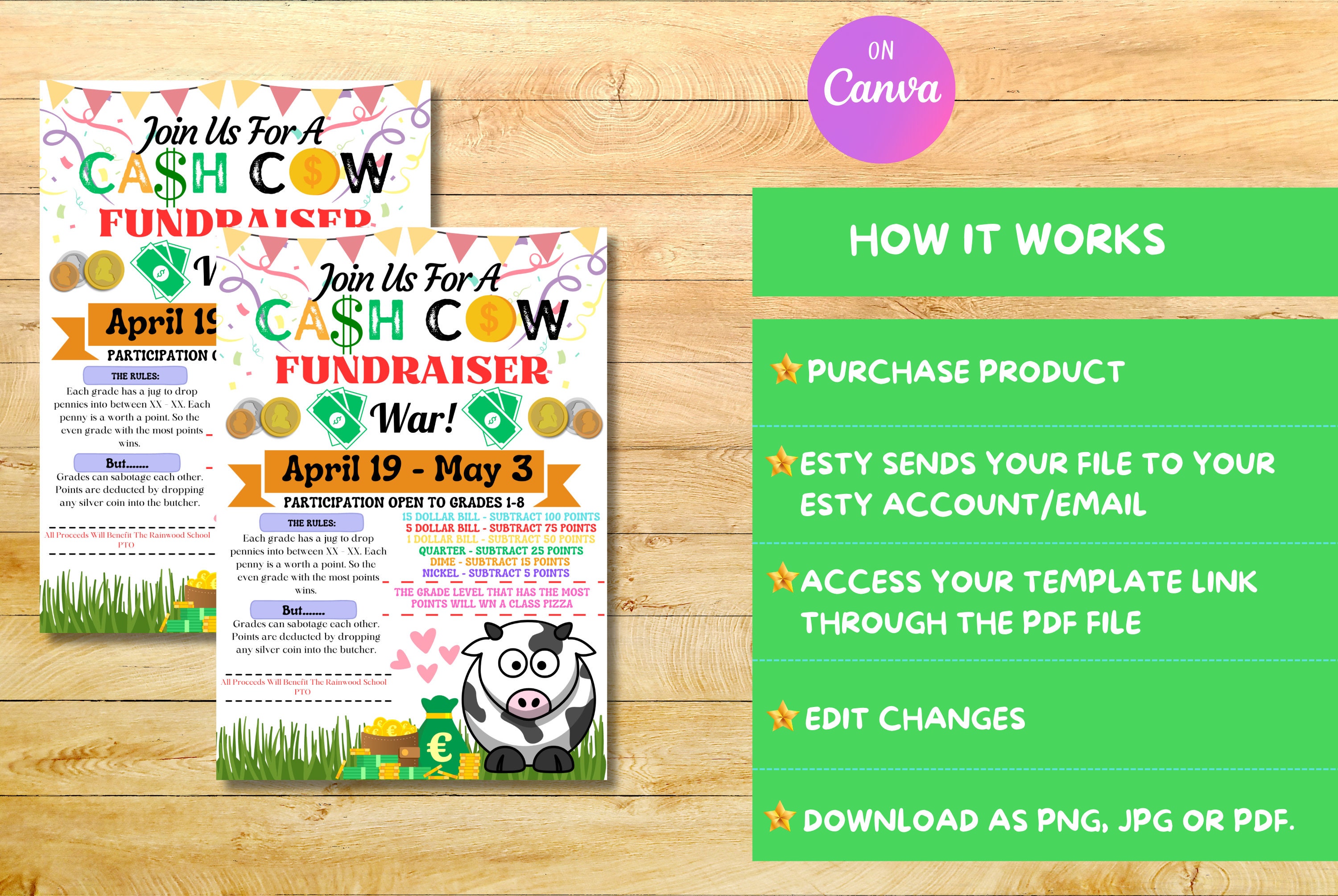Printable Cash Cow Fundraiser Flyer, Dollar Wars, Editable Handout ...