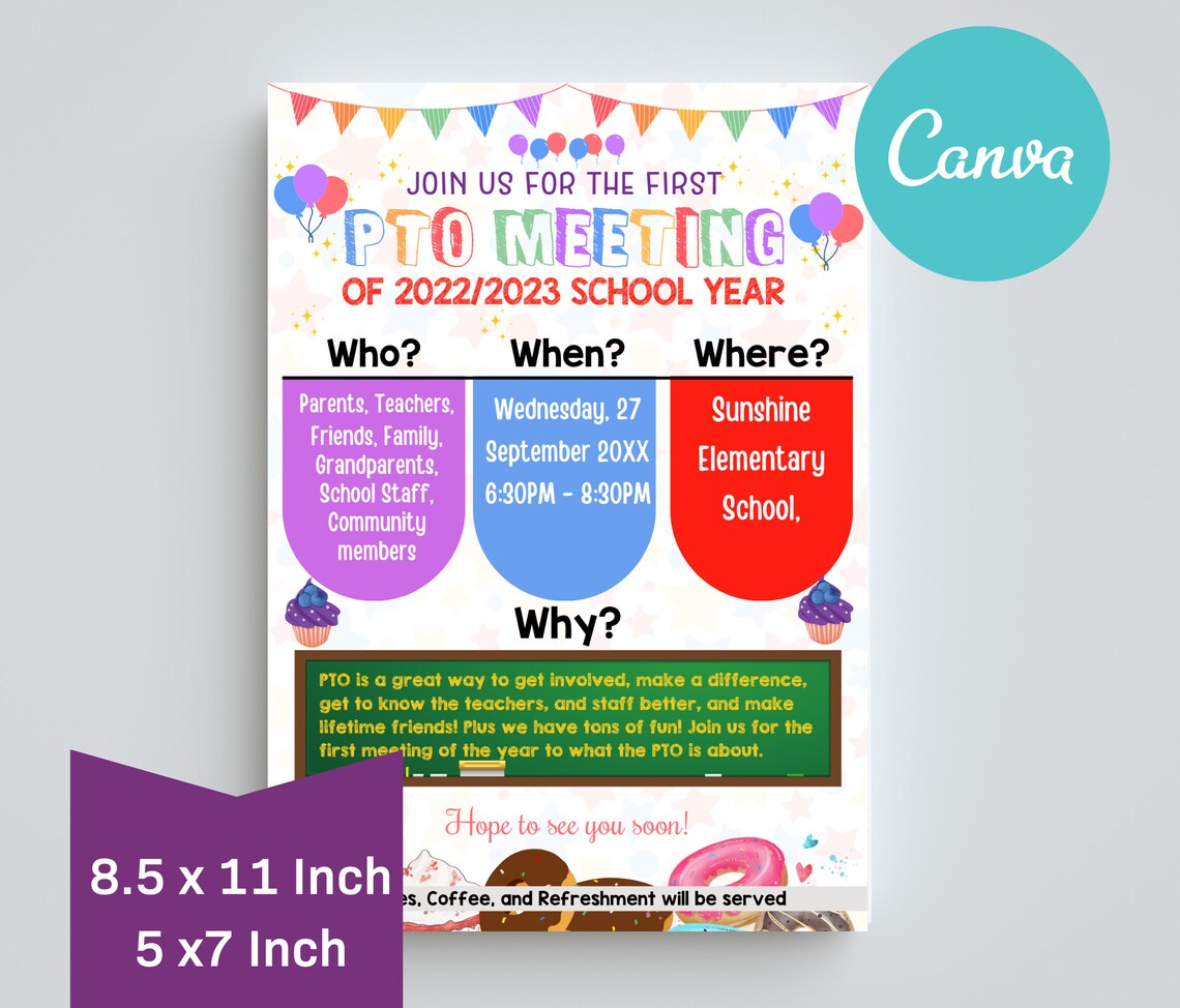 Printable/editable PTO PTA Meeting Flyer School PTO Meeting - Etsy