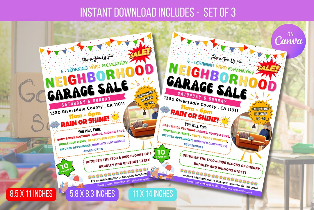 EDITABLE Garage Sale Flyer Template, Neighborhood Yard Sale Template ...