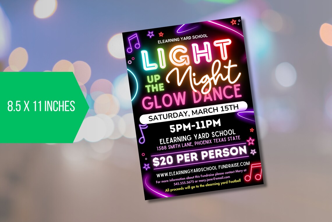 EDITABLE Light up the Night Glow Dance Invitation Flyer With Invitation ...