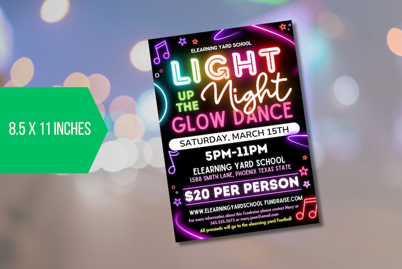 EDITABLE Light up the Night Glow Dance Invitation Flyer With Invitation ...