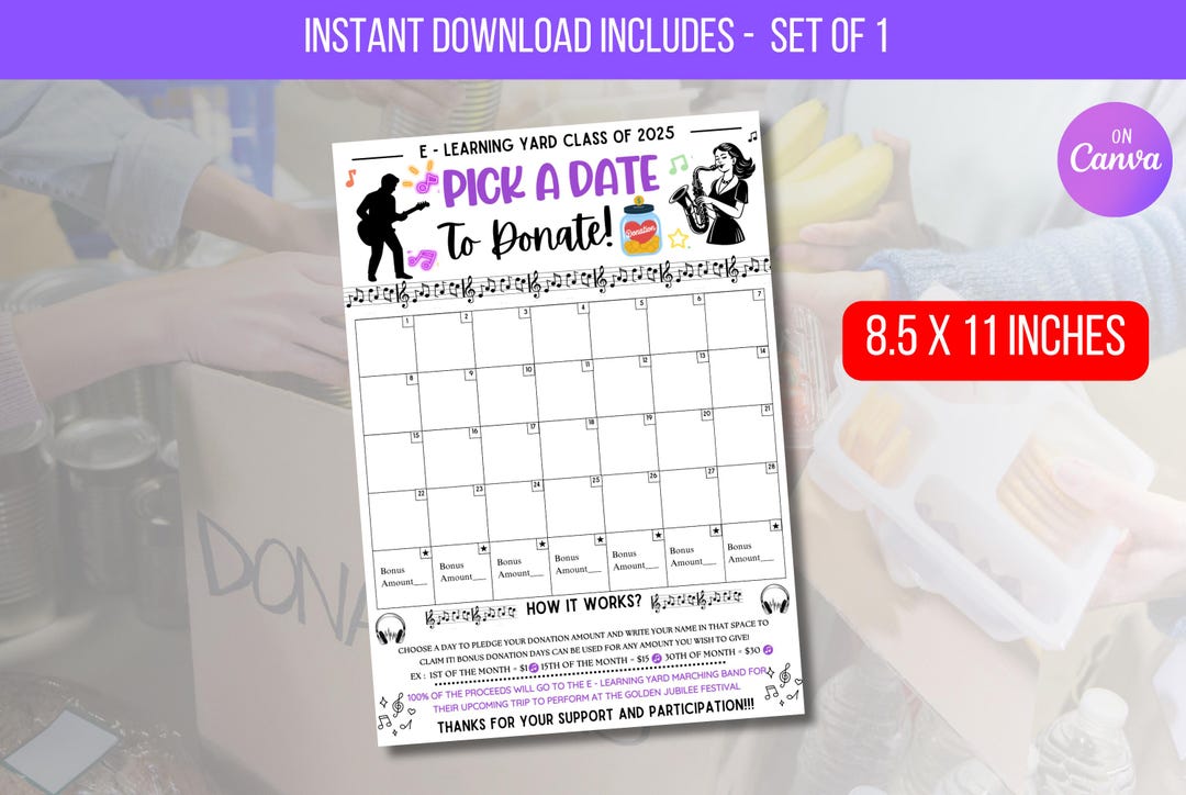 EDITABLE Pick A Date to Donate Fundraiser, Pay the Date Music ...