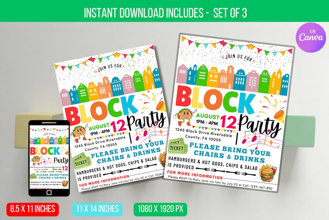 EDITABLE Block Party Invitation, Street Party, Community Dinner Flyer ...