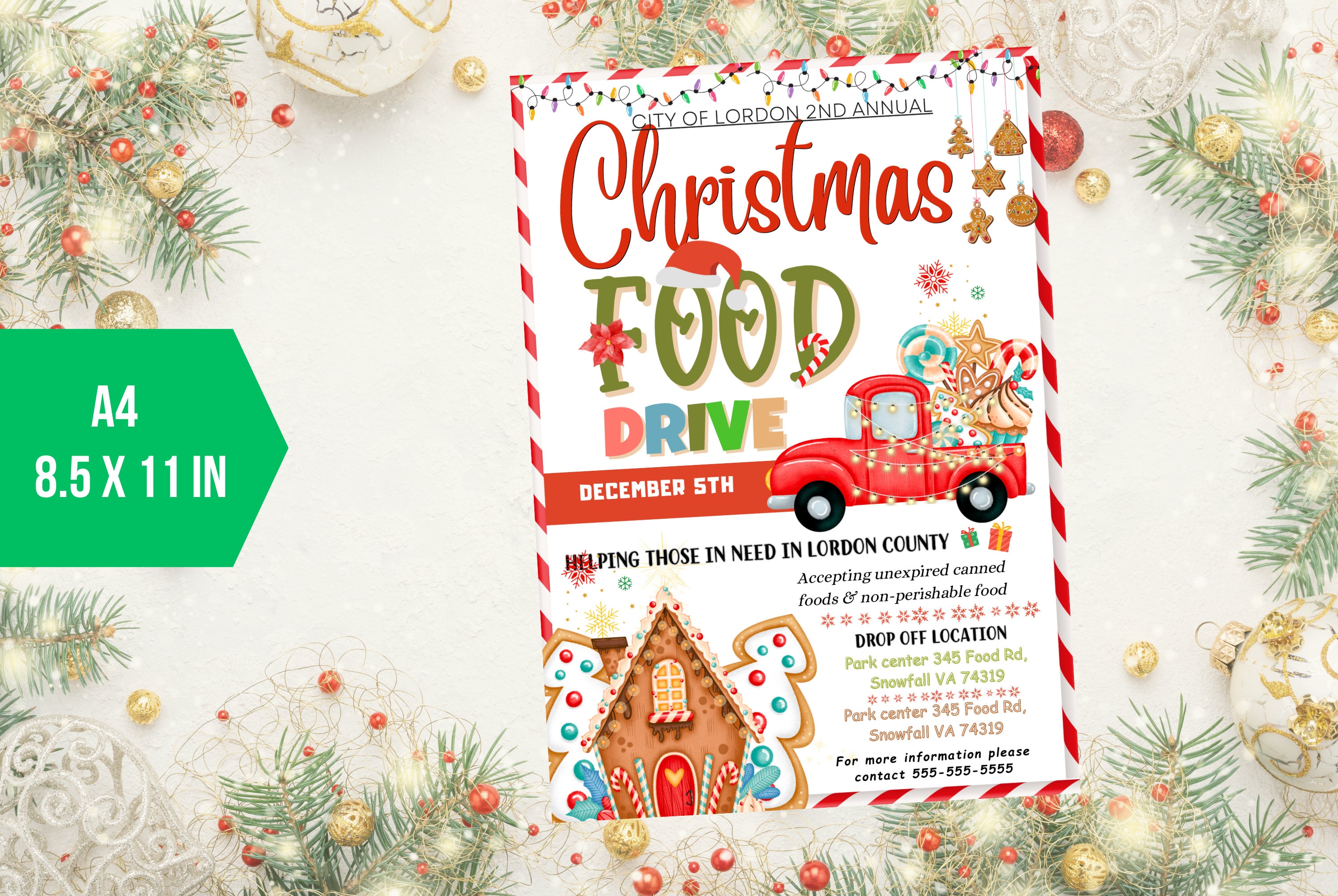EDITABLE Christmas Food Drive Flyer School Church Event - Etsy