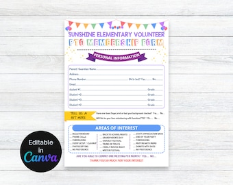 Printable PTO PTA Membership Form, Pto/pta Parent Volunteer Sign up ...