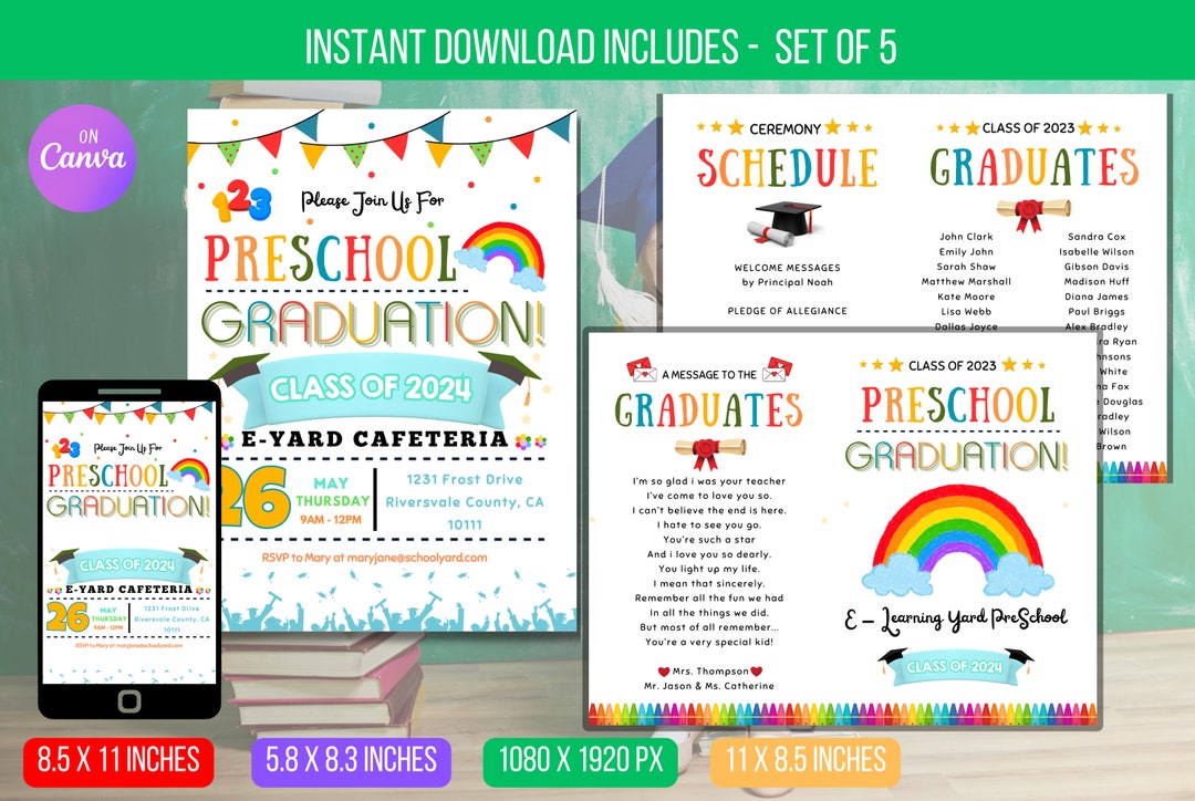 EDITABLE Kindergarten Graduation Set, Evite, Invite Printable ...