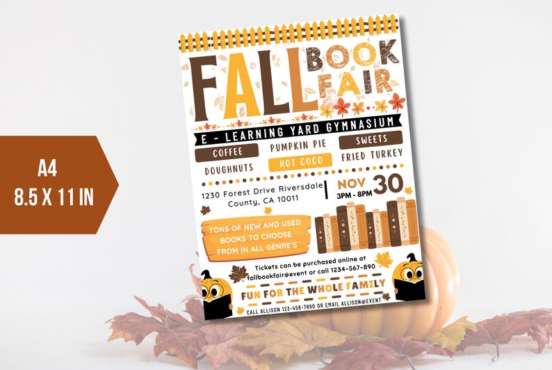 EDITABLE Fall Book Fair Invitation Flyer, School Fall Book Fair ...