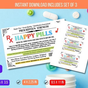 EDITABLE Happy Pills Label, Funny Gag Gift Professional Office Gift ...