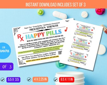 EDITABLE Happy Pills Label, Funny Gag Gift Professional Office Gift ...