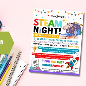 EDITABLE Family Steam Night Flyer, School PTA PTO Flyer, Community ...