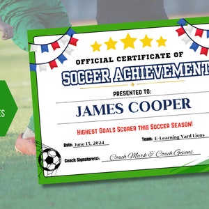 EDITABLE Soccer Award Certificate, Team Soccer Award Cert, Soccer Party ...