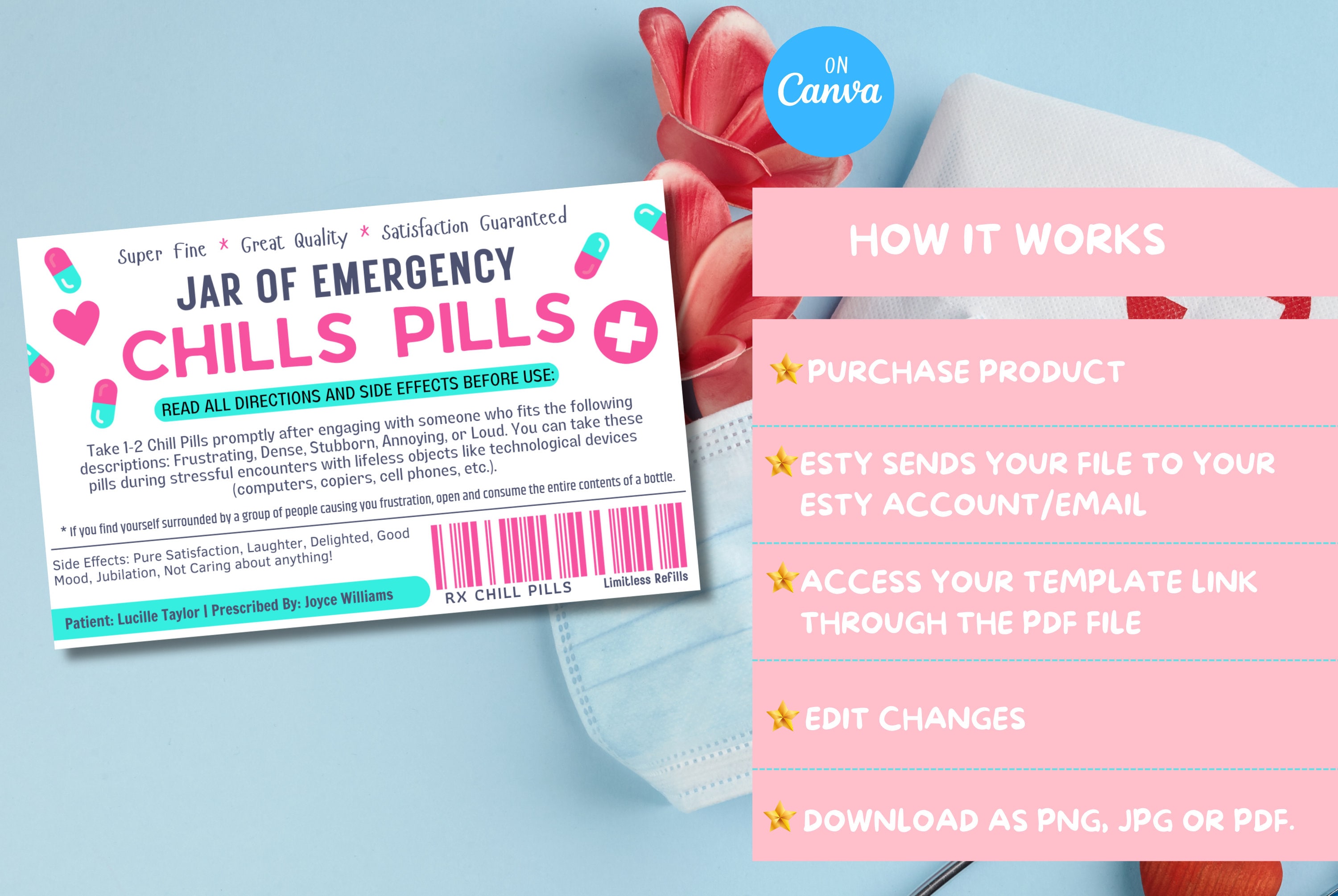 EDITABLE Happy Pills Label, Funny Gag Gift Professional Office Gift, Co ...