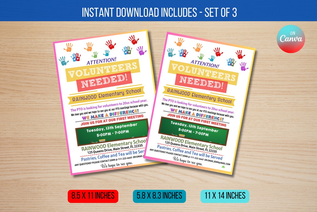 EDITABLE PTA Volunteers Needed Flyer, School Information Meeting Flyer ...