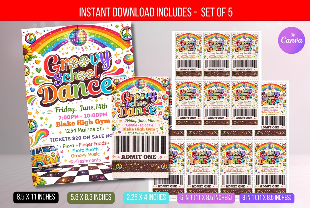 EDITABLE Groovy School Dance Template Invite, School Homecoming Senior ...