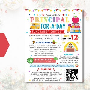 EDITABLE Principal for a Day Contest Fundraiser Flyer, Printable ...