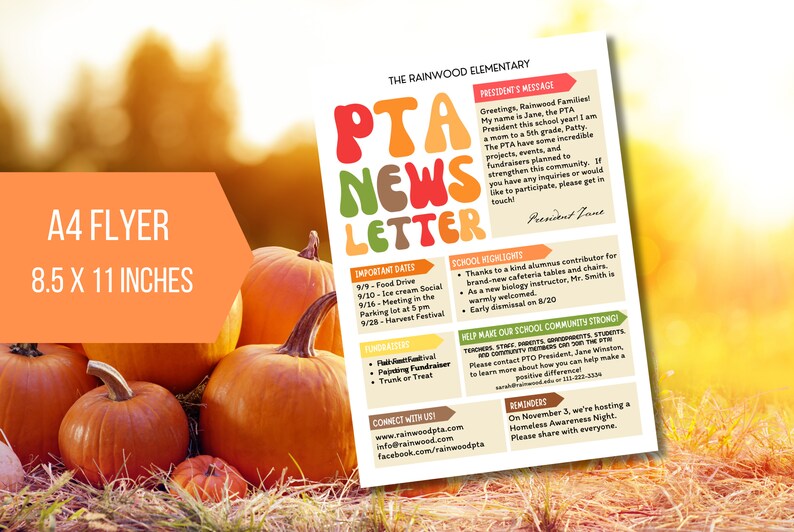 EDITABLE PTA Newsletter Flyer Template Printable Handout - Etsy