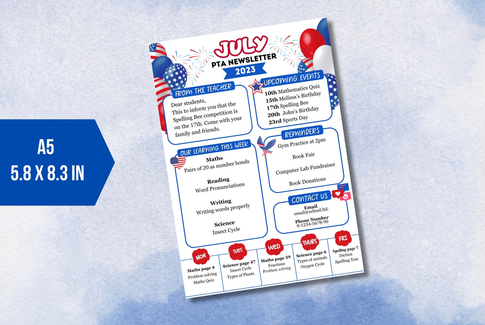 EDITABLE July Newsletter Template, Classroom Printable Handout Flyer ...