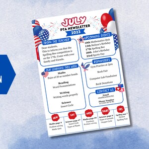 EDITABLE July Newsletter Template, Classroom Printable Handout Flyer ...