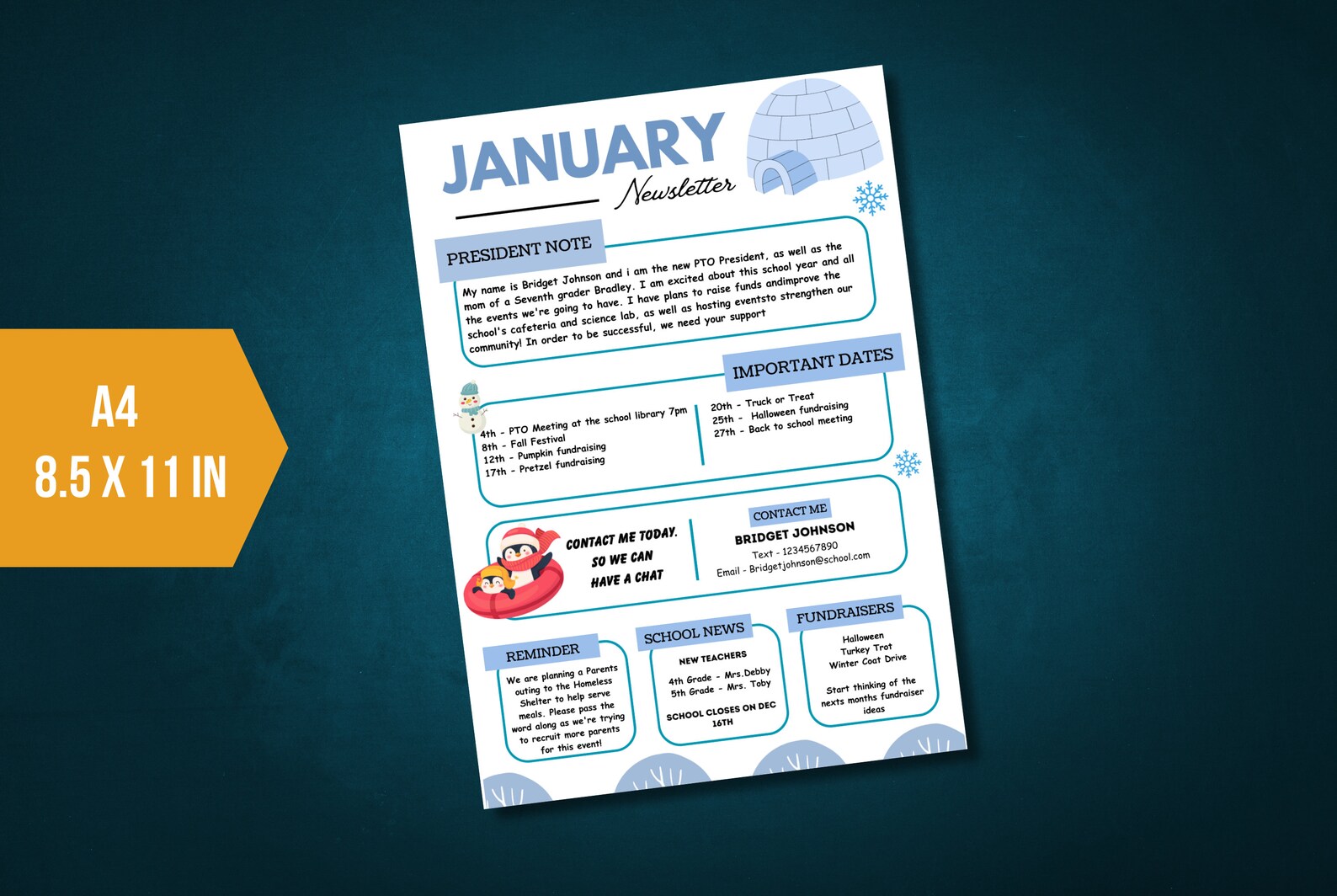 EDITABLE January Newsletter Template Classroom Printable - Etsy