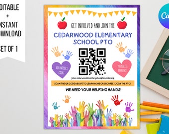 School Pto Pta Recruitment Flyer With QR Code, Printable Handout School ...