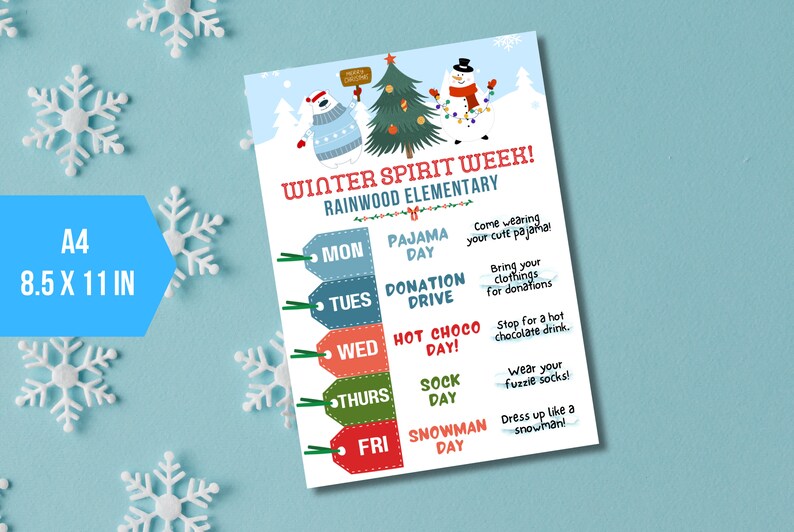 EDITABLE Winter Spirit Week Schedule Flyer Printable DIY - Etsy