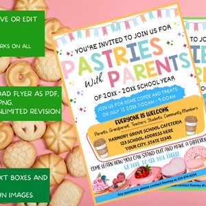 EDITABLE Pastries With Parents Flyer, PTA Breakfast School Fundraiser ...