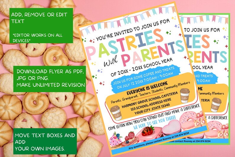 EDITABLE Pastries With Parents Flyer PTA Breakfast School - Etsy