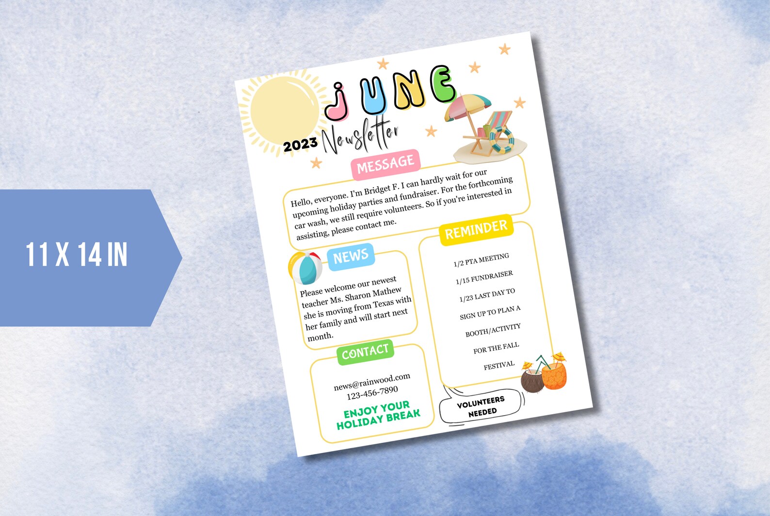EDITABLE June PTO Newsletter Template, Classroom Printable Handout ...