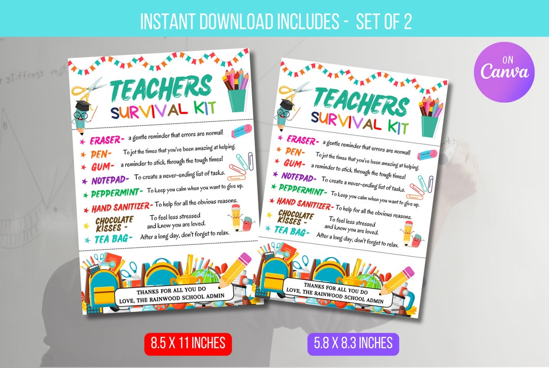 EDITABLE Teacher Survival Kit Template, Teacher Thank You Gift ...