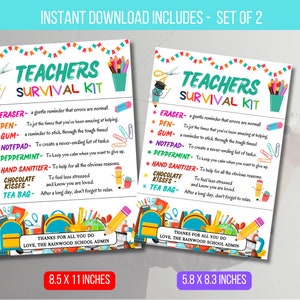 EDITABLE Teacher Survival Kit Template, Teacher Thank You Gift ...