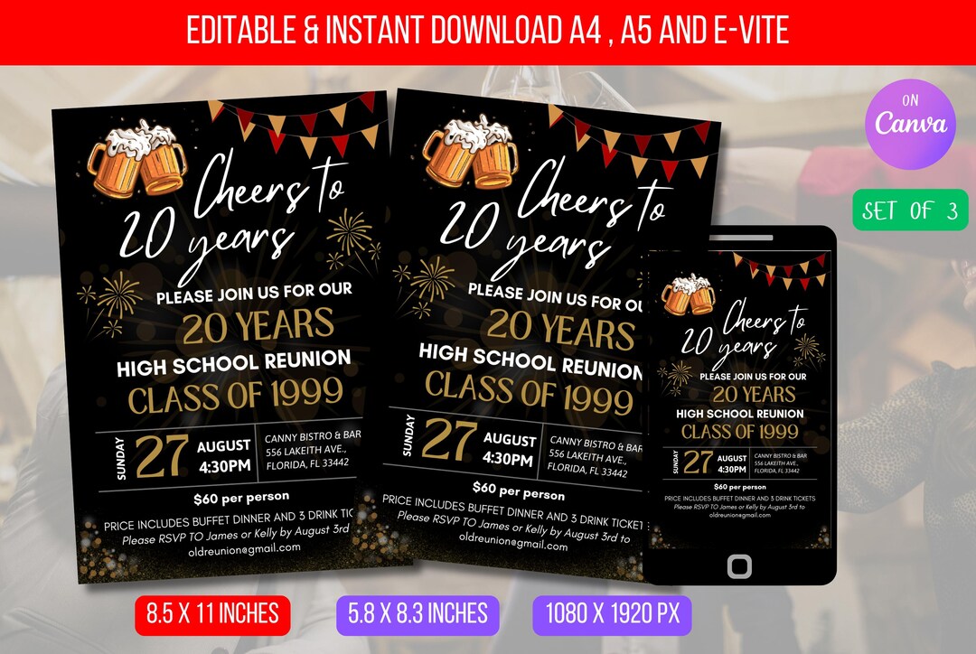 EDITABLE High School Reunion, Class Reunion Invitation, College Reunion ...