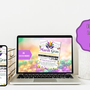 Editable Mardi Gras Invitation Flyer Template, Mardi Gras Class Party ...