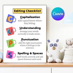CUPS Editing Writing Strategy Checklist Poster, English Classroom Decor ...