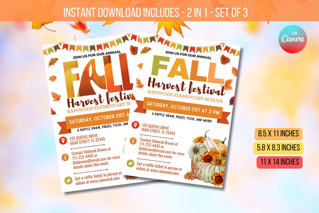 EDITABLE Fall Harvest Festival Invitation Flyer, School Event Harvest ...