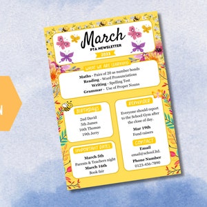 EDITABLE March Newsletter Template, Classroom Printable Handout Flyer ...