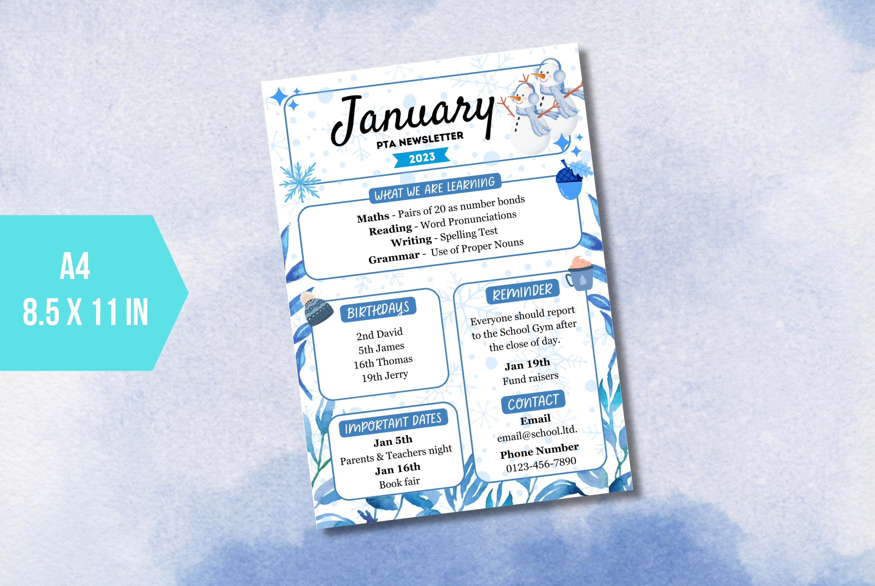 EDITABLE January Newsletter Template, Classroom Printable Handout Flyer ...
